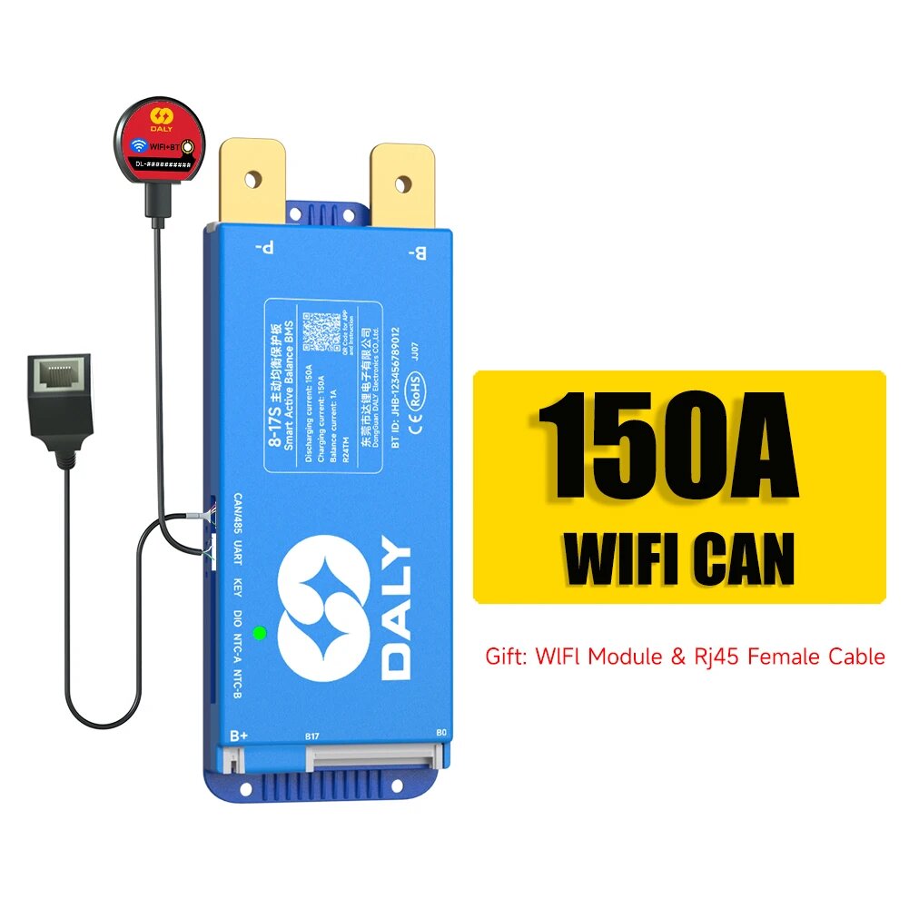 Активный балансировщик Daly BMS WiFi 250 для LiFePO4 4S-8S WIFI CAN BMS, 150A BMS RJ45 Cable