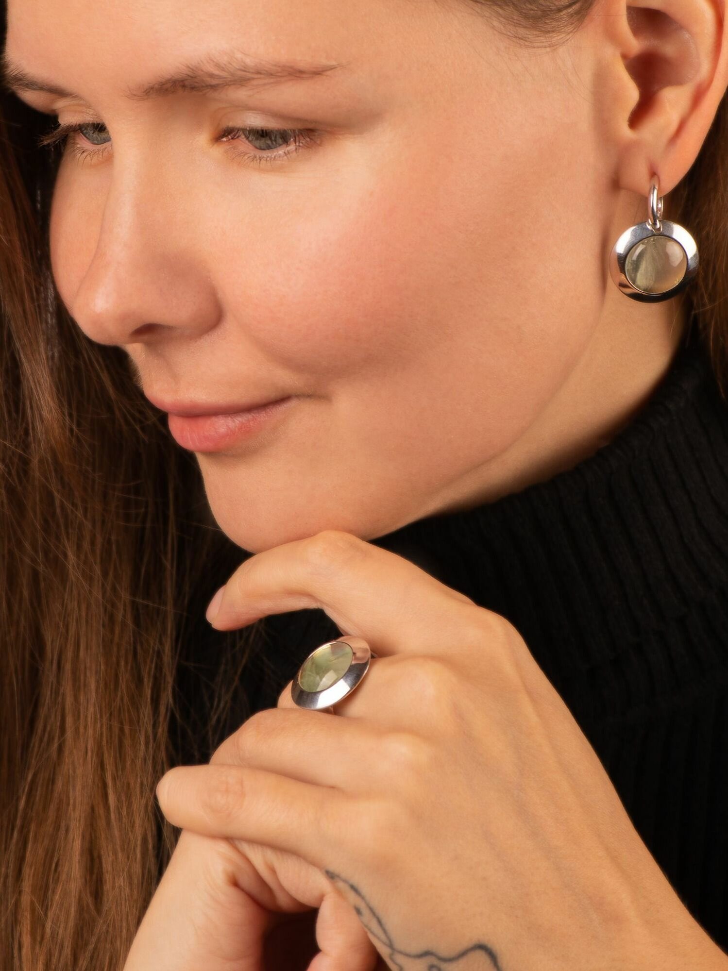 Ювелирный комплект: серьги, кольцо, серебро, 925 проба, родирование, пренит