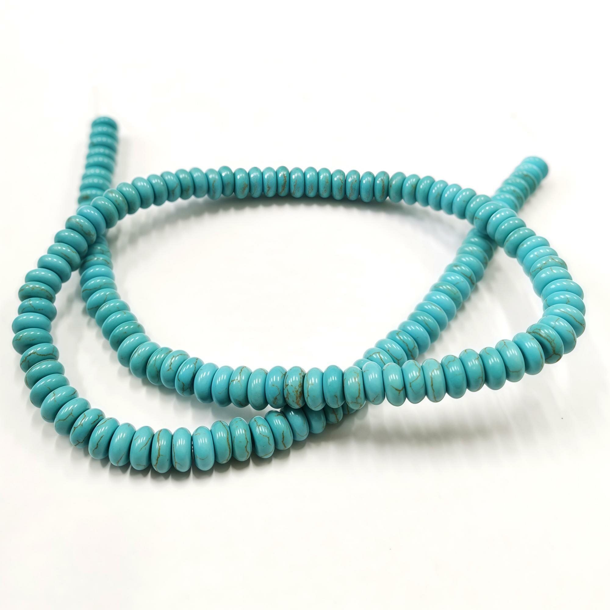 Бусины каменные, бирюза (имитация), рондель, 6х3мм, 130 шт, низка