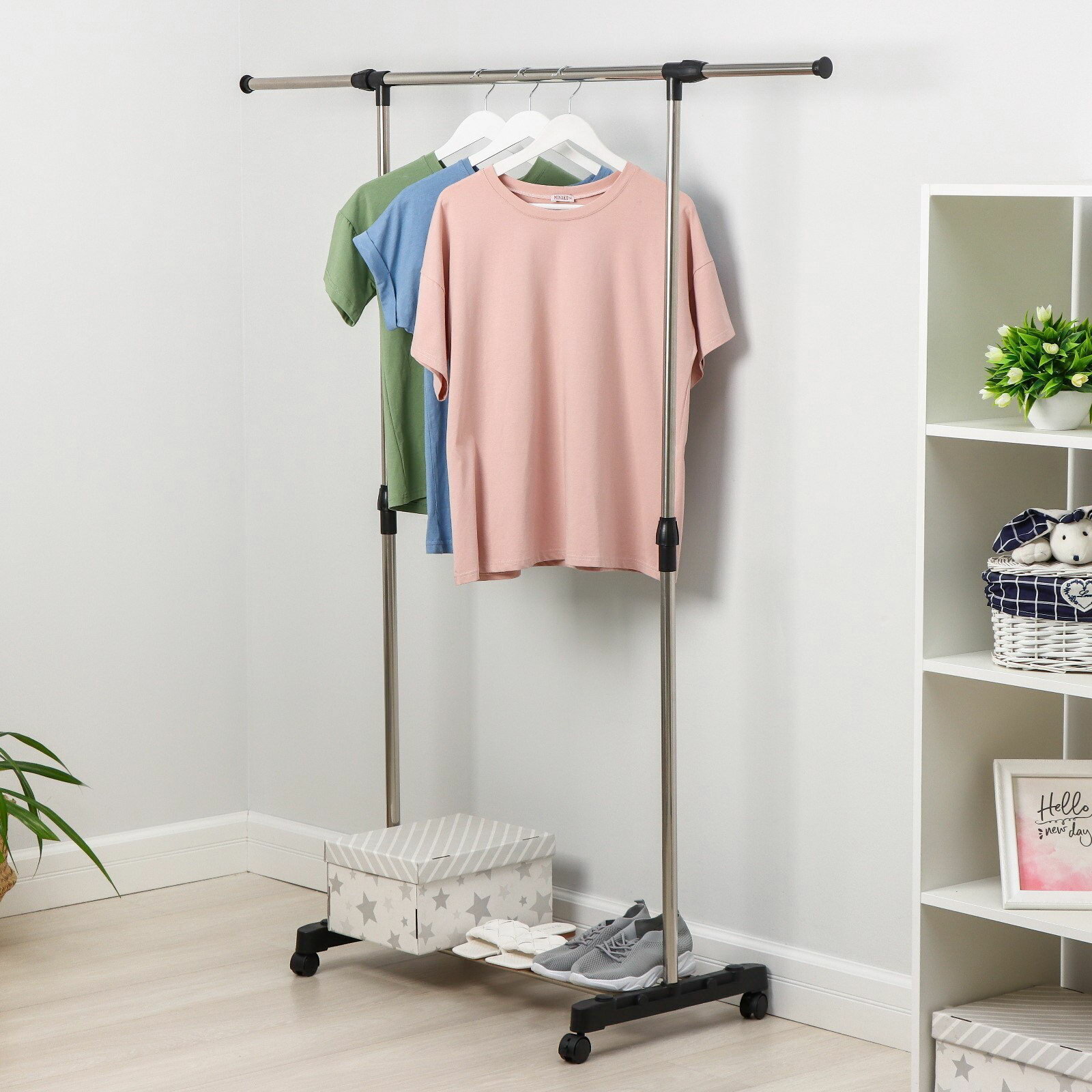 Вешалка - стойка напольная для одежды подставка для обуви, телескопическая балка 80