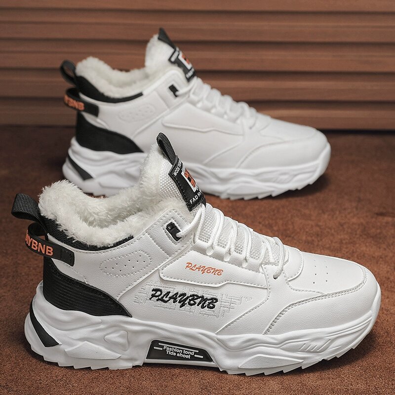 MOOCIE Мужские летние туфли с высоким берцем, утолщенные вельветом, сохраняющие тепло в северо-восточном Китае, хлопковые туфли, мужские повседневные нескользящие износостойкие баскетбольные спортивные туфли с вельветом