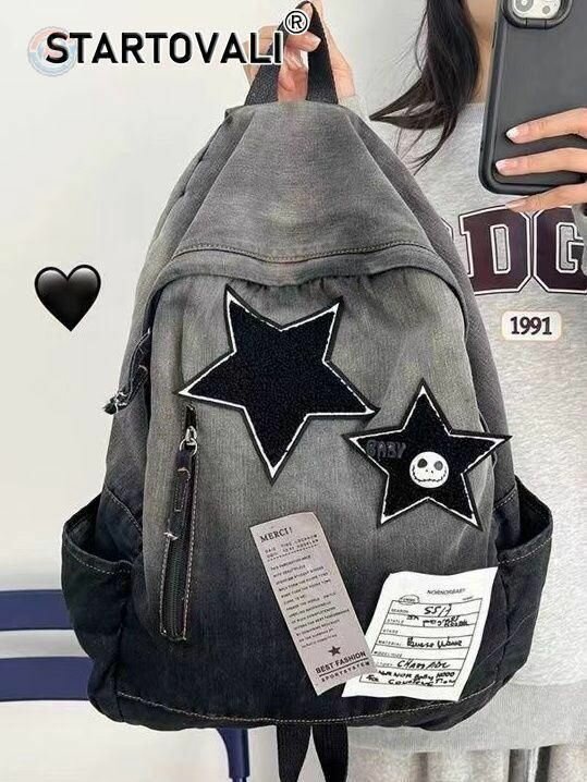 Стильный джинсовый рюкзак для студентов большой вместительности с водоотталкивающей пропиткой и отделением для ноутбука 14 дюймов