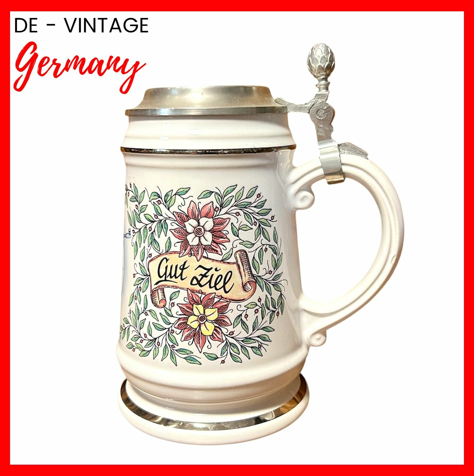 Пивная кружка с крышкой, Хороший выстрел, винтаж. Германия