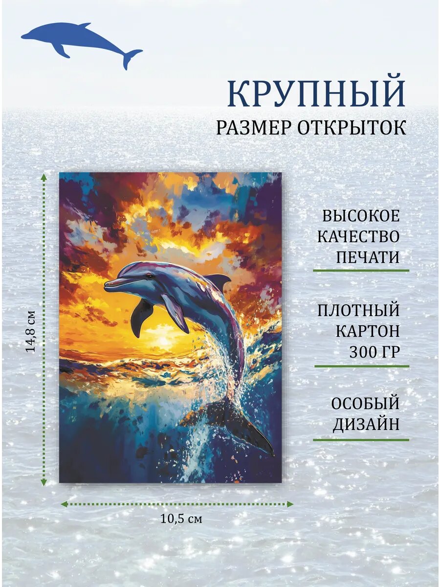 А6 открытки дельфины в море Самые лучшие большие открытки формата А6 в нашем мгазине Обнимай словами — фото 1