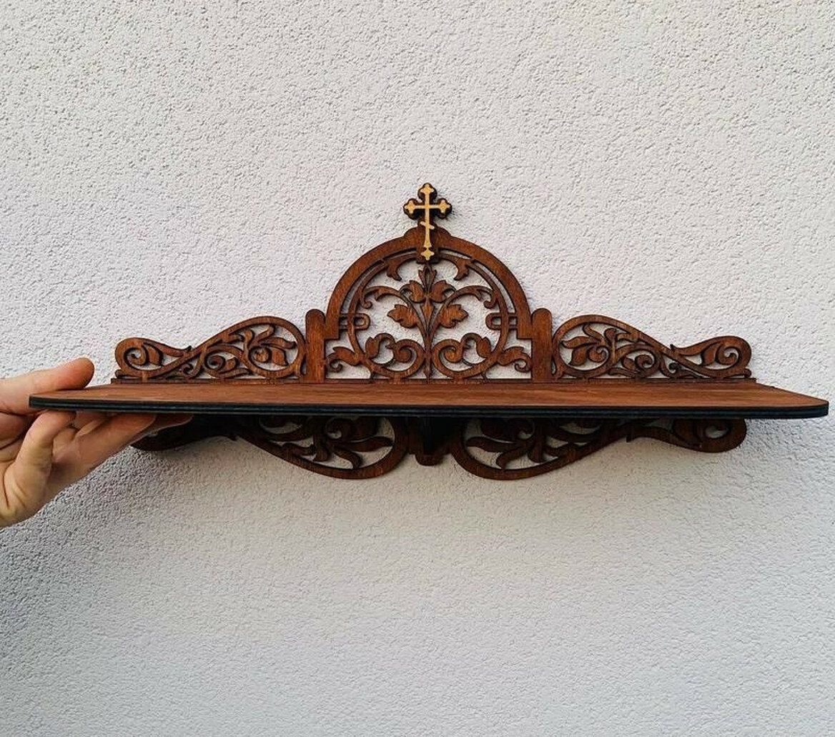 Полка для икон Ais Laser, иконостас 55*34 см прямой под иконы, золотой