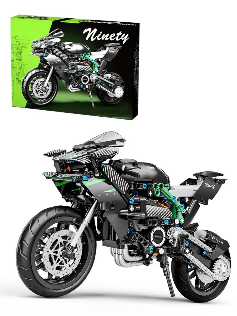 Конструктор Мотоцикл Kawasaki H2, зеленый, черный, 806 дет ( набор / подарок для мальчиков и девочек / подарок ребенку)
