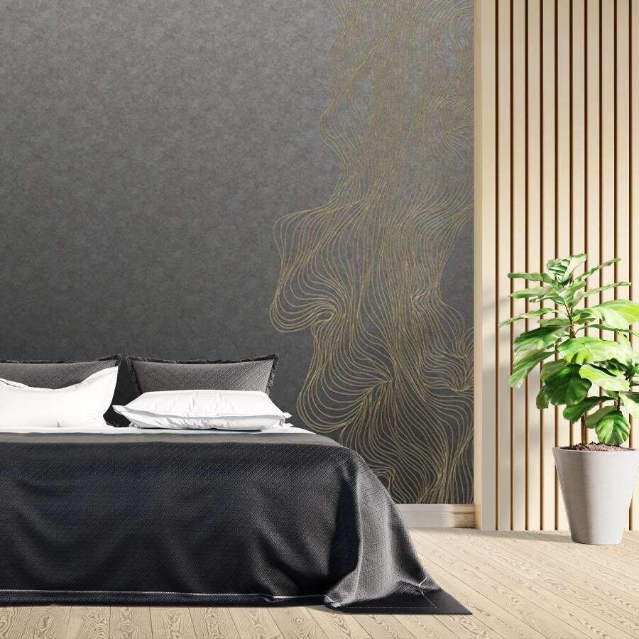 Фотообои Золотые линии на черном 14-787-L-Флок 270 x 400 см (ВхШ) Бесшовные, флизелиновые, влагостойкие обои MasterFresok