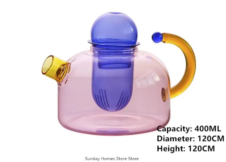 Чайник, стекло, цветной, экологичный, 400мл, голубой/розовый