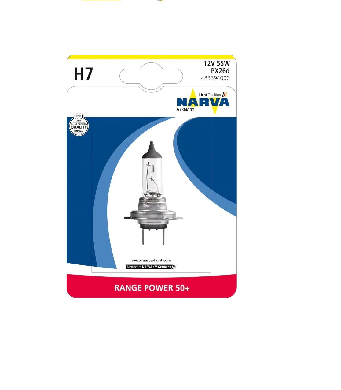 Лампа автомобильная NARVA Range Power N-48339RPбл H7, 55W, PX26d+50%, 12V