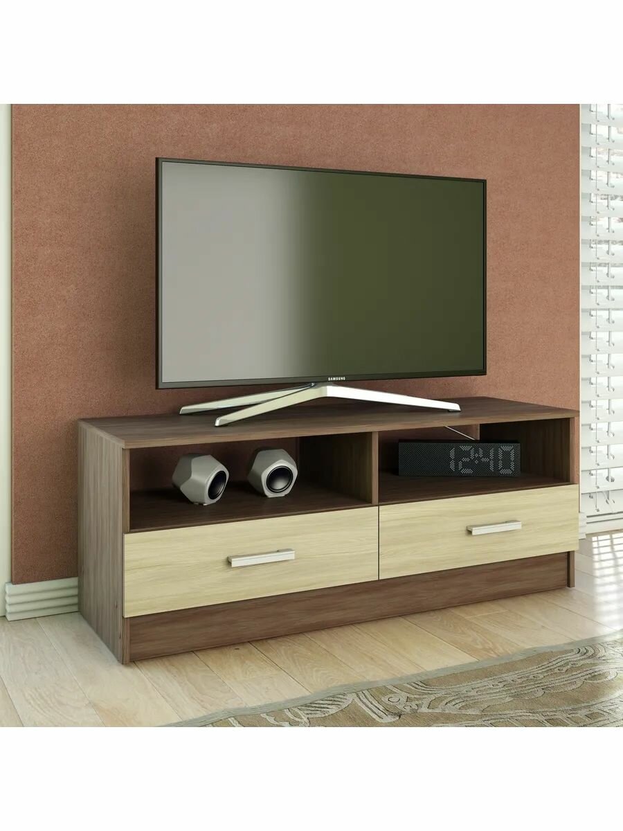 Тумба TV1 Ясень Шимо темный- Ясень Шимо светлый ЛДСП ширина 120 см с ящиками для гостиной