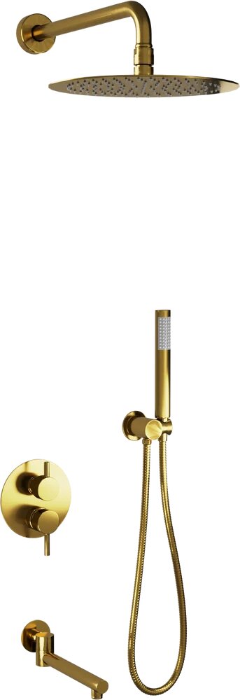 Душевой комплект RGW Shower Panels SP-55G 5 в 1, встраиваемый, с внутренней частью в комплекте, со смесителем, с изливом, с тропическим душем, латунный, из нержавеющей стали, золотой, матовый, душевая