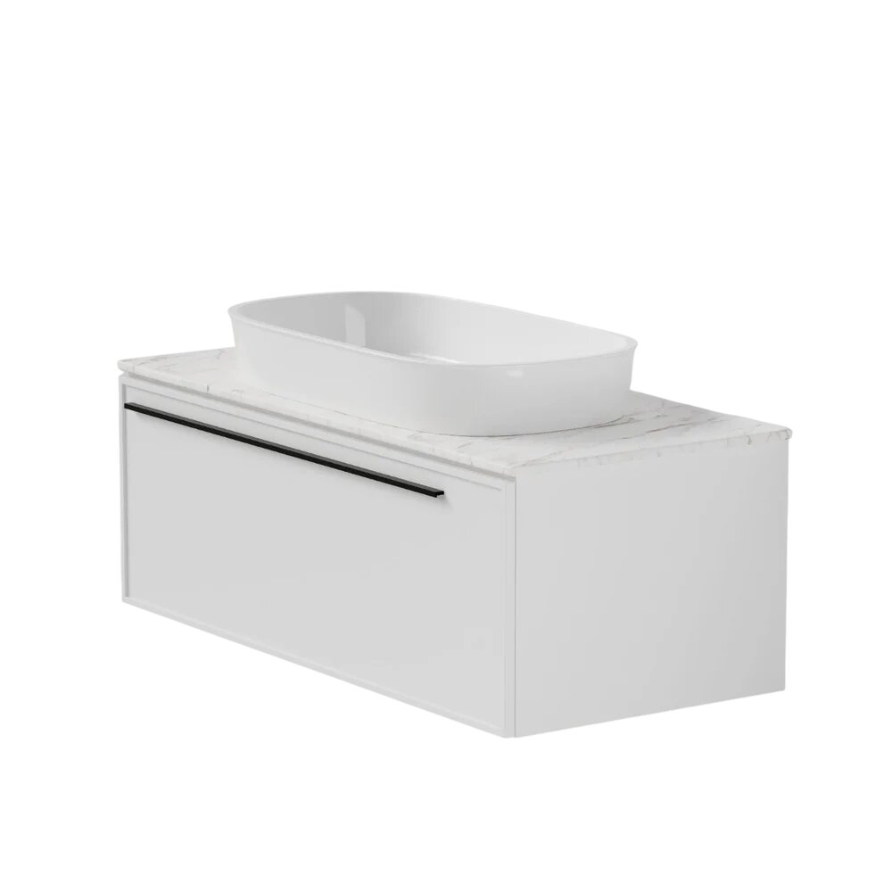 Тумба под раковину со столешницей La Fenice Elba 100 подвесная, белая, столешница белый мрамор