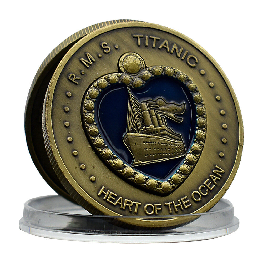 Памятная монета «Титаник» «Сердце океана», старинная бронзовая металлическая монета с изображением корабля и сердца, двусторонняя железная монета для коллекционирования и демонстрации, памятная монета на романтическую морскую тематику, 4 см