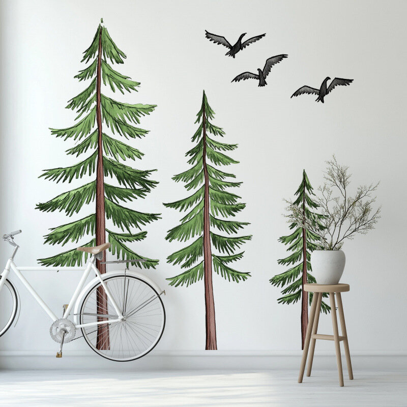 Наклейки на стену с изображением лесных деревьев и птиц, самоклеящиеся ПВХ-наклейки для гостиной, спальни, детской комнаты, декор в природном стиле