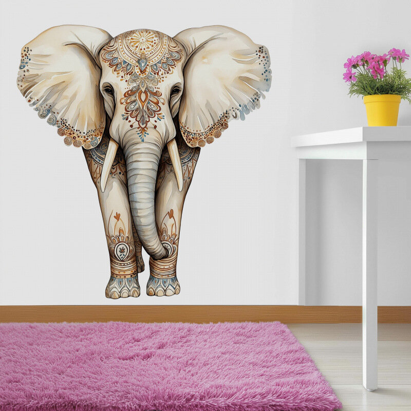 Наклейки на стену в стиле бохо со слонами, наклейки с животными в стиле мандалы, самоклеящиеся настенные рисунки для гостиной, спальни, детской комнаты, декоративное украшение для стен в стиле бохо