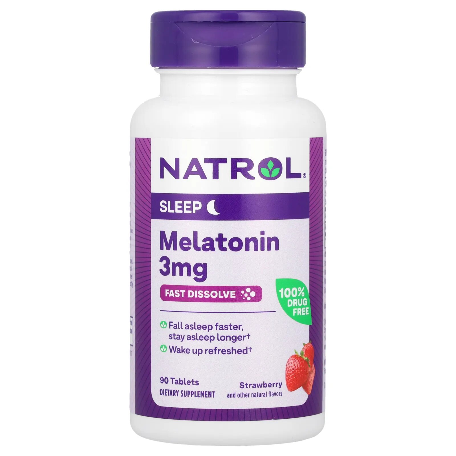 Natrol Melatonin Мелатонин, быстрорастворимые, клубника, 3 мг, 90 таблеток
