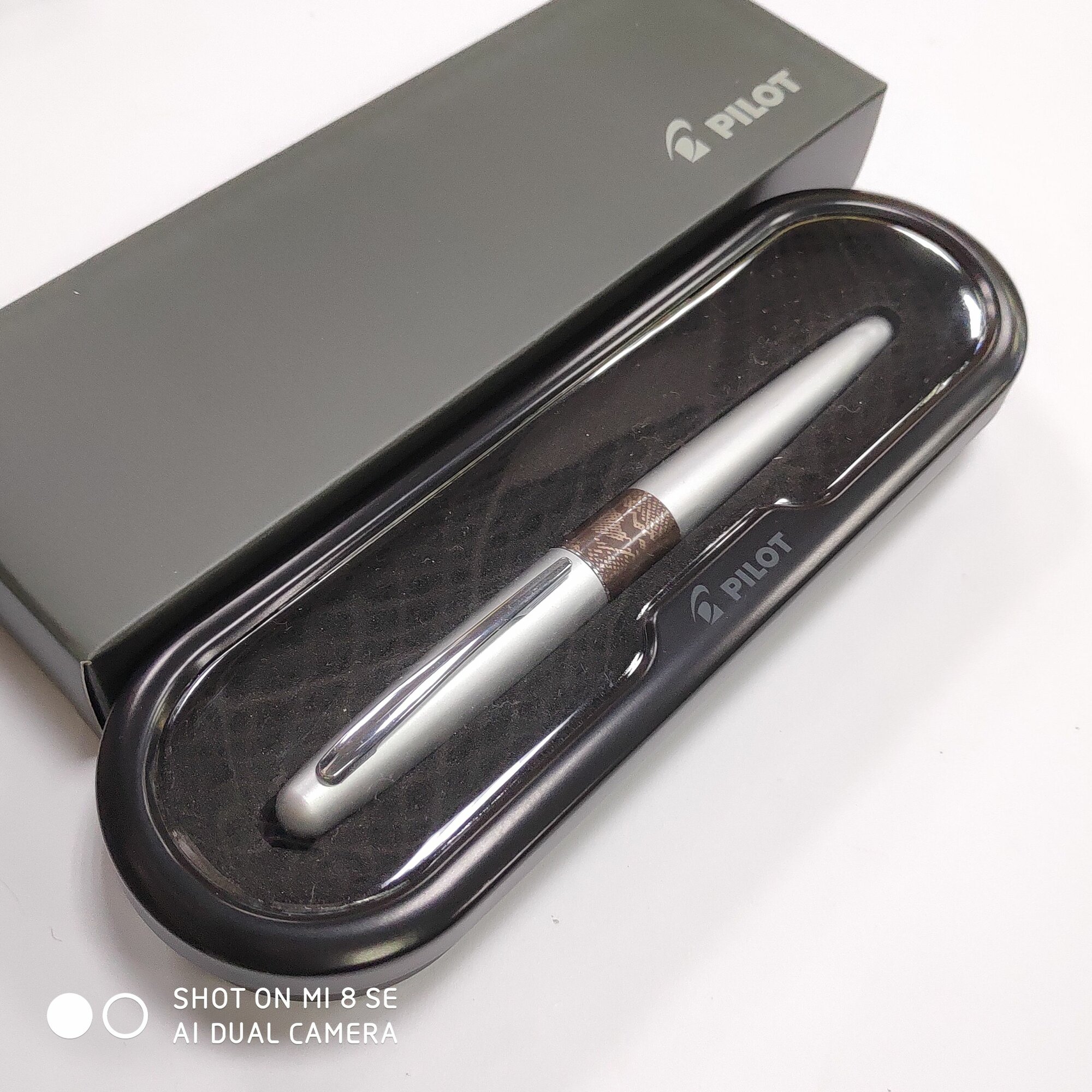 Ручка перьевая "Pilot" с пером М, в подарочной упаковке с поршнем "MR2" стальной питон.