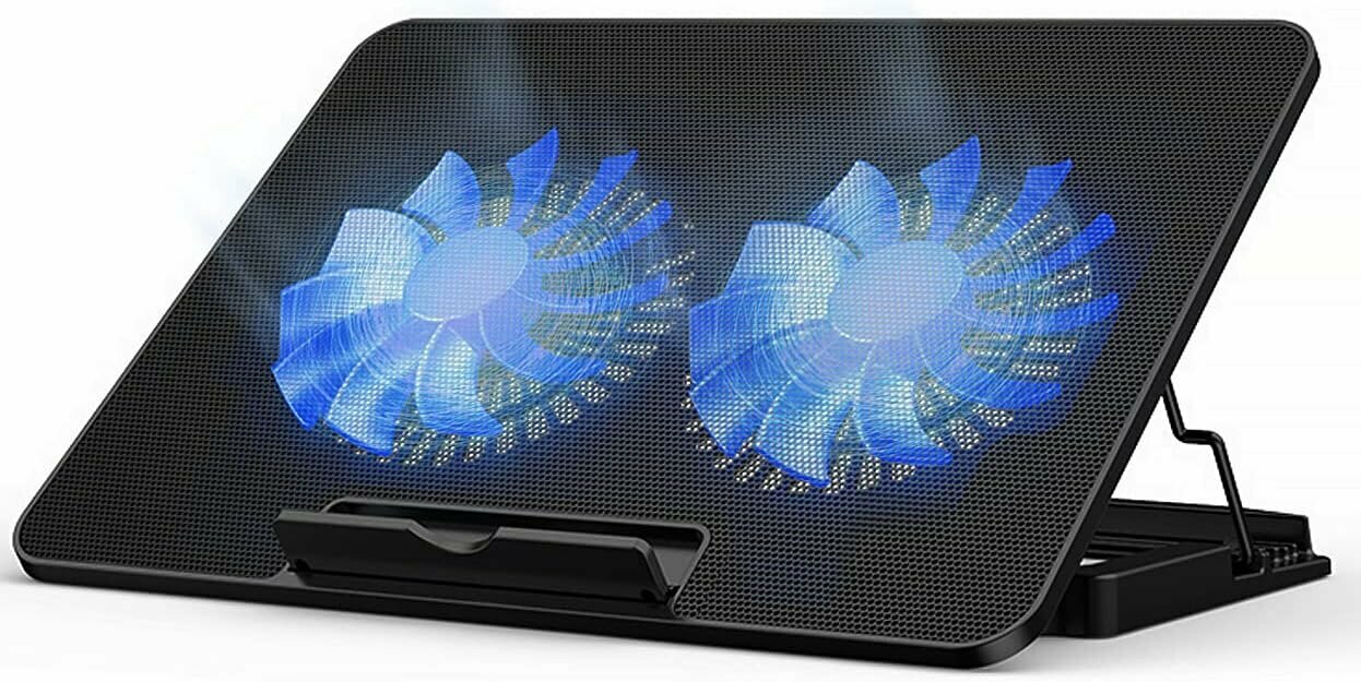 Охлаждающая подставка для ноутбука 7–16 дюймов | Ультратонкая портативная подставка для игрового ноутбука с питанием от USB (2 тихих и мощных вентилятора), регулируемая скорость вращения 1200–1400 об/мин, 6 уровней регулировки высоты, 2 порта USB