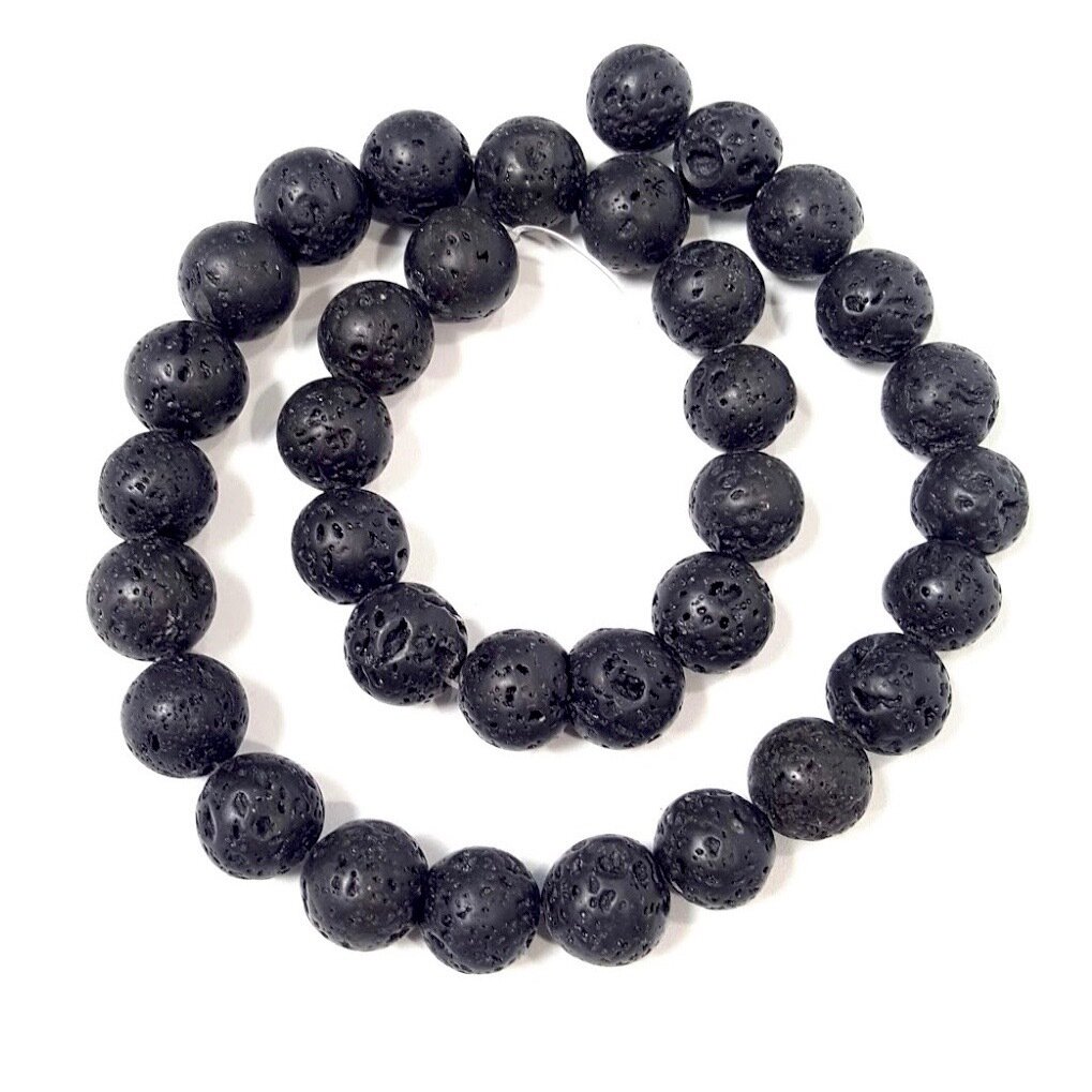 Бусины лава вулканическая шар 12 мм черный (нить 38 см), Suntrim