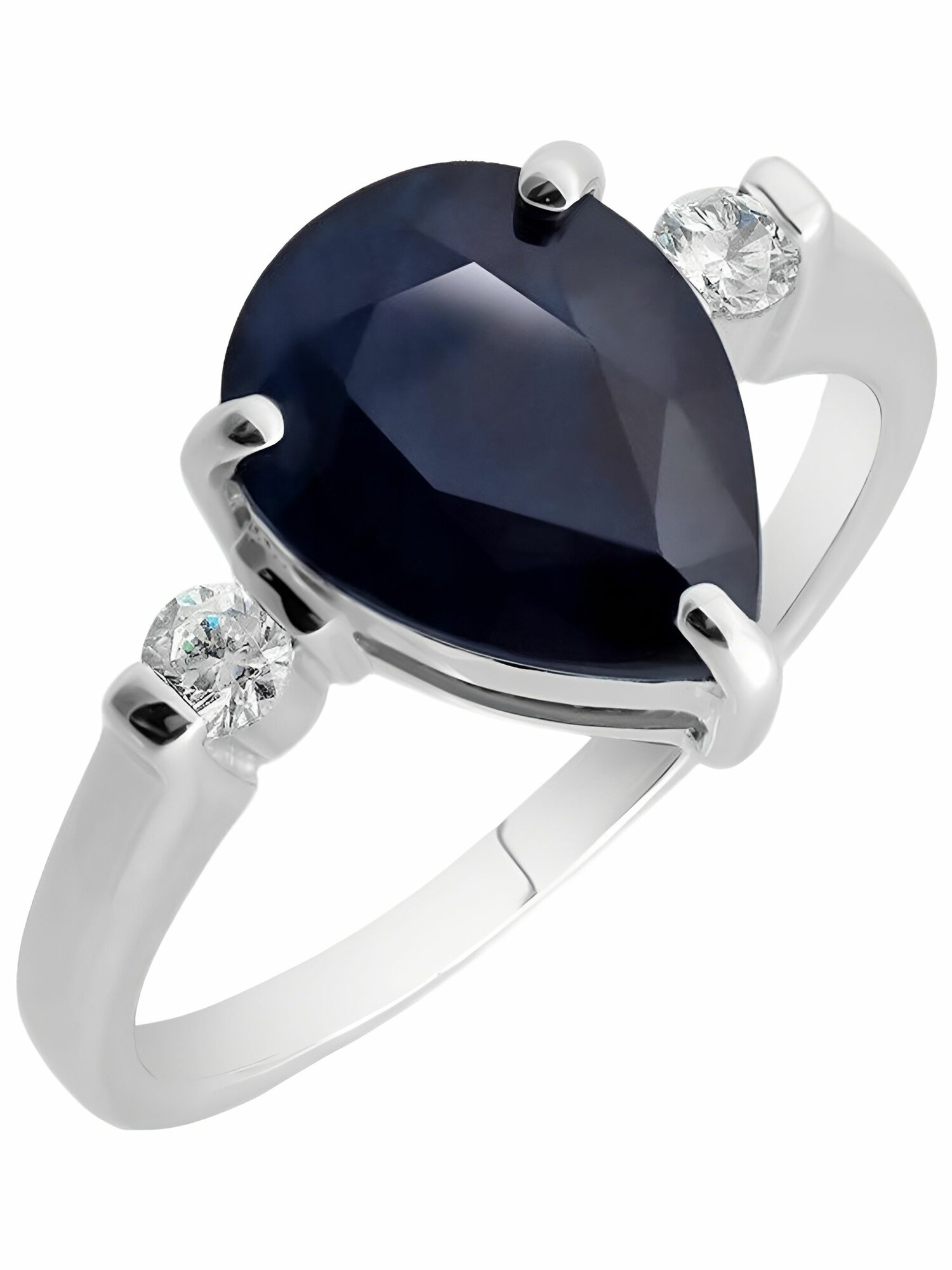 Кольцо тонкое, серебро, 925 проба, родирование, сапфир, фианит