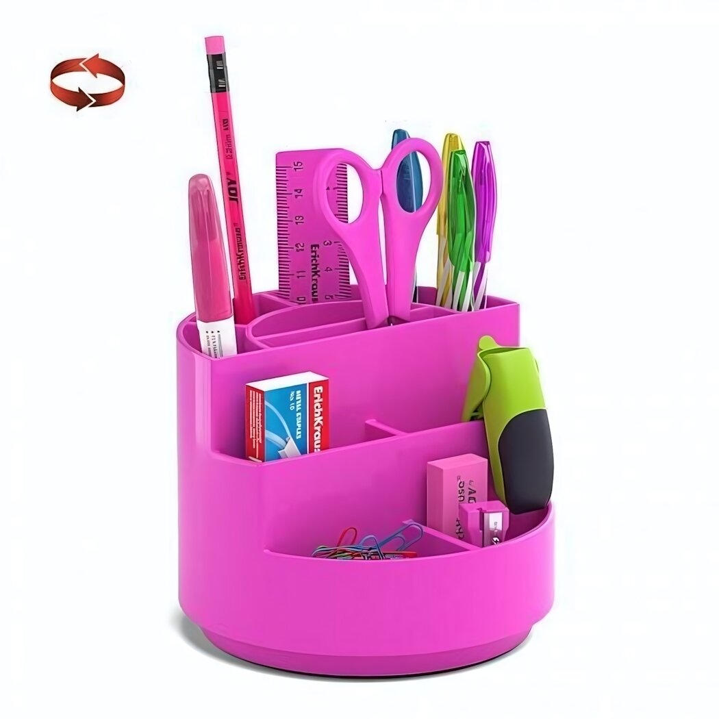 Органайзер вращающийся «Mini Burger Neon Solid», розовый, 13 предметов, пластик, для рабочего стола