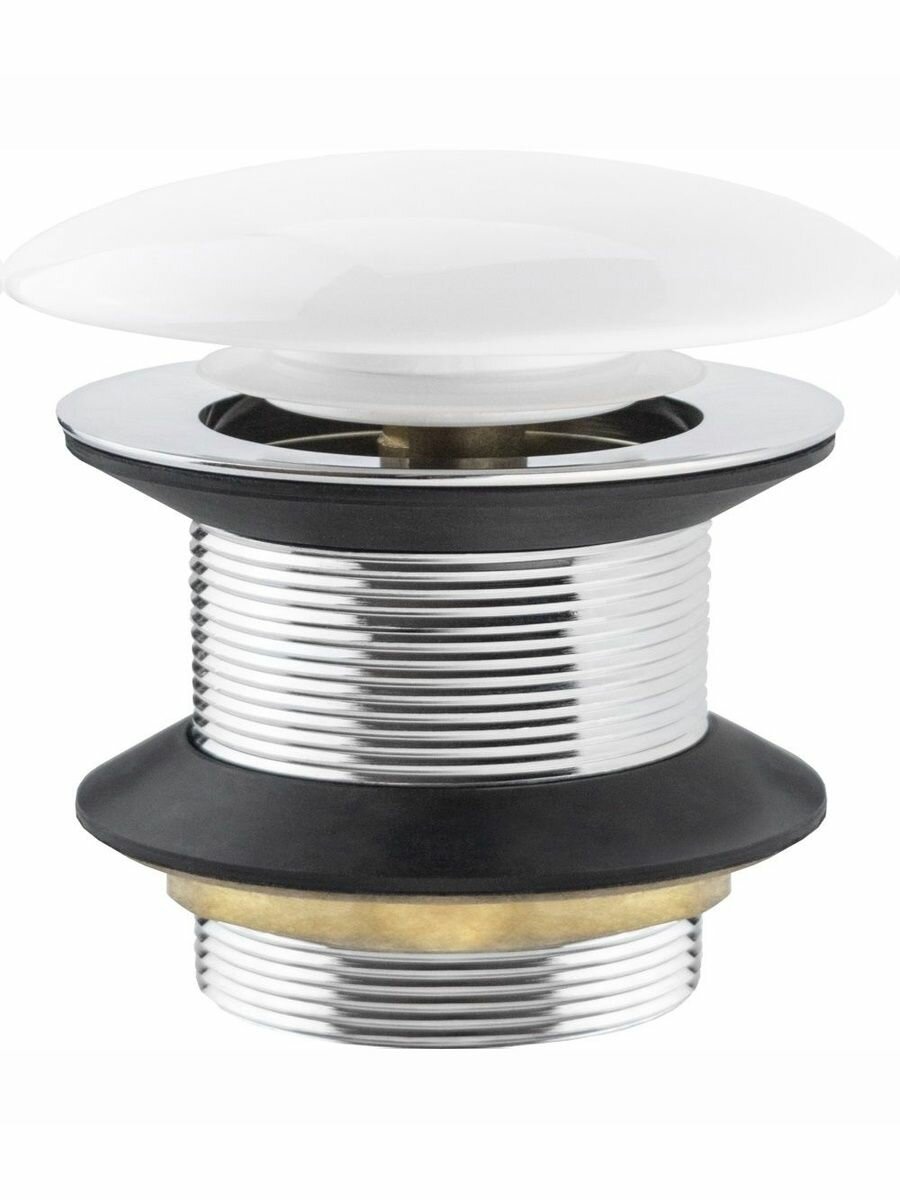 Донный клапан (выпуск) для раковины 1.1/4", клик-клак без перелива (белая керамическая крышка)