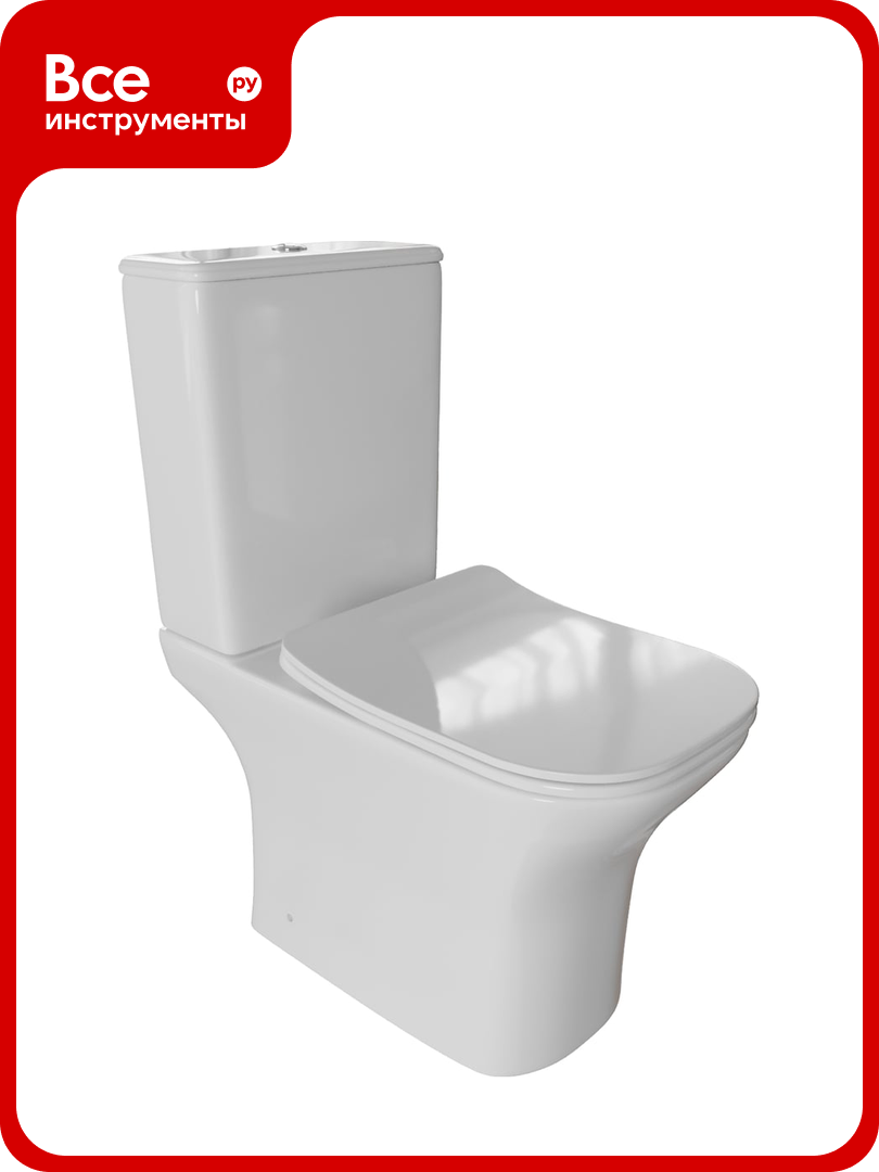 Унитаз-компакт безободковый WAVE CITY, 2‑кнопочная, полипропиленовое сиденье, микролифт, быстросъёмное, белый глянец