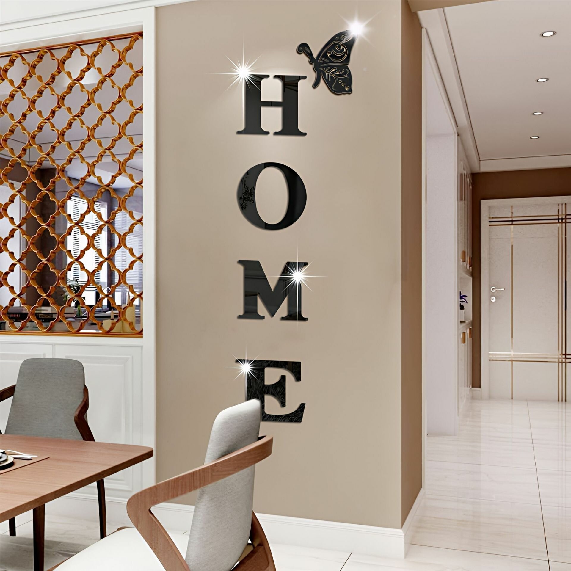 Акриловая зеркальная наклейка на стену в виде бабочки “HOME”