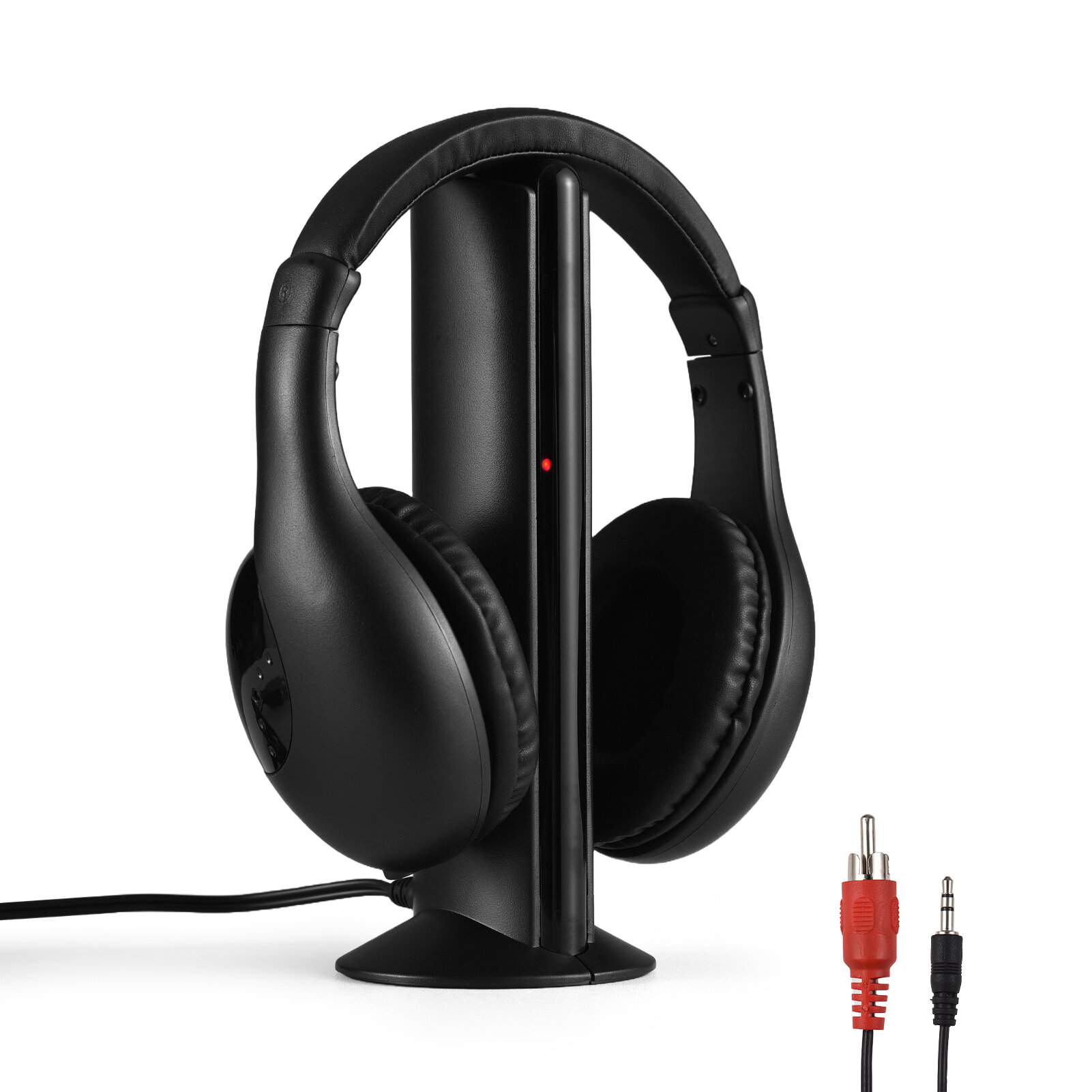 Беспроводные наушники для просмотра телевизора с передатчиком и декодером 5-в-1, полноразмерные наушники с радиусом действия 98 футов, FM-радиомониторинг, оптоволоконные и коаксиальные порты