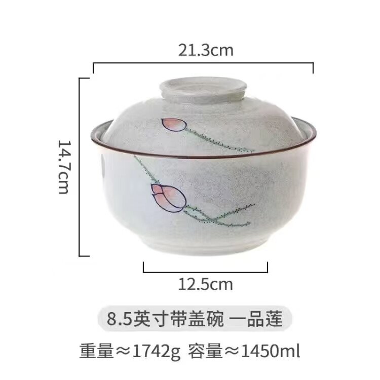 Керамическая суповая миска с крышкой, подходит для лапши, супа и рамэна, термостойкая, простая в использовании и очистке