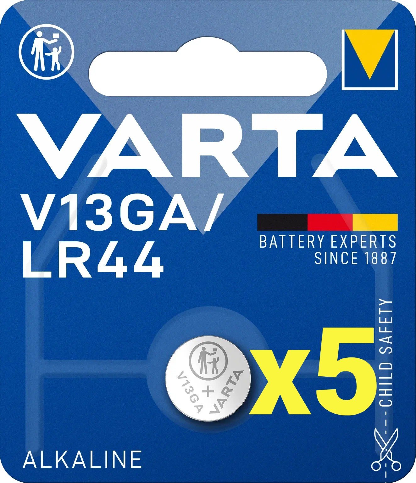 Батарейка Varta Alkaline Special V13GA/LR44 , 130 mAh , ( 5 ) шт. 5 блистеров по 1 шт, 04276101401