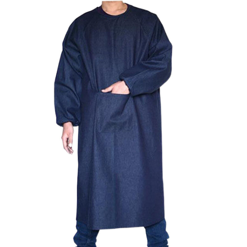 Прочный джинсовый фартук для мужчин и женщин, рабочий фартук с длинным рукавом и карманом, защитный халат в стиле накидки для мастерской или кухни, прочные фартуки из хлопковой смеси для уборки, покраски или приготовления пищи