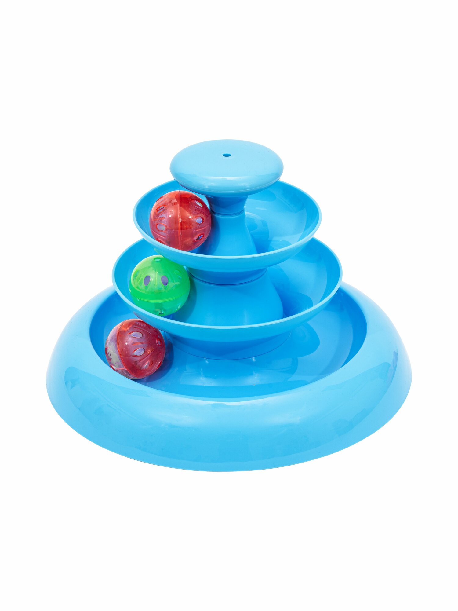 Игрушка для кошек ZooOne "Пирамида 2", три уровня, с шариками, ширина 24 см, высота 16 см, голубая, 62-1527