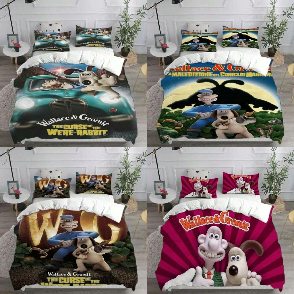 Постельное белье в ассортименте Wallace And Gromit набор из трёх предметов с реактивной печатью для комфорта сна зеленый однуспальный
