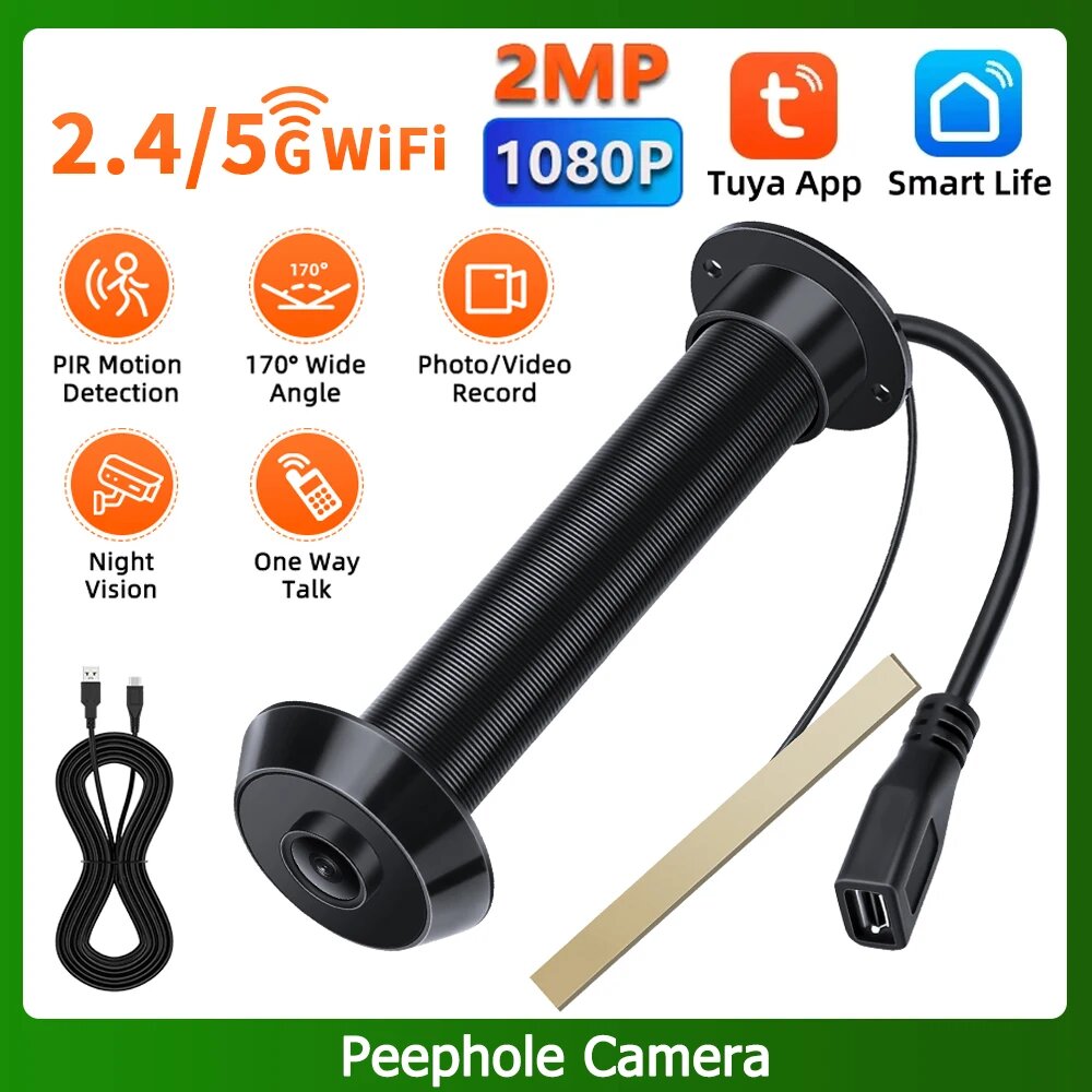 Elecpow Tuya Wi-Fi дверная камера-глазок 1080P, Peephole Camera, Without TF Card