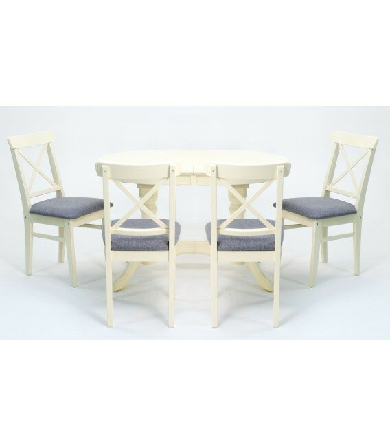 Обеденная группа стол Бизе со стульями Ингольф, слоновая кость, рогожка серый