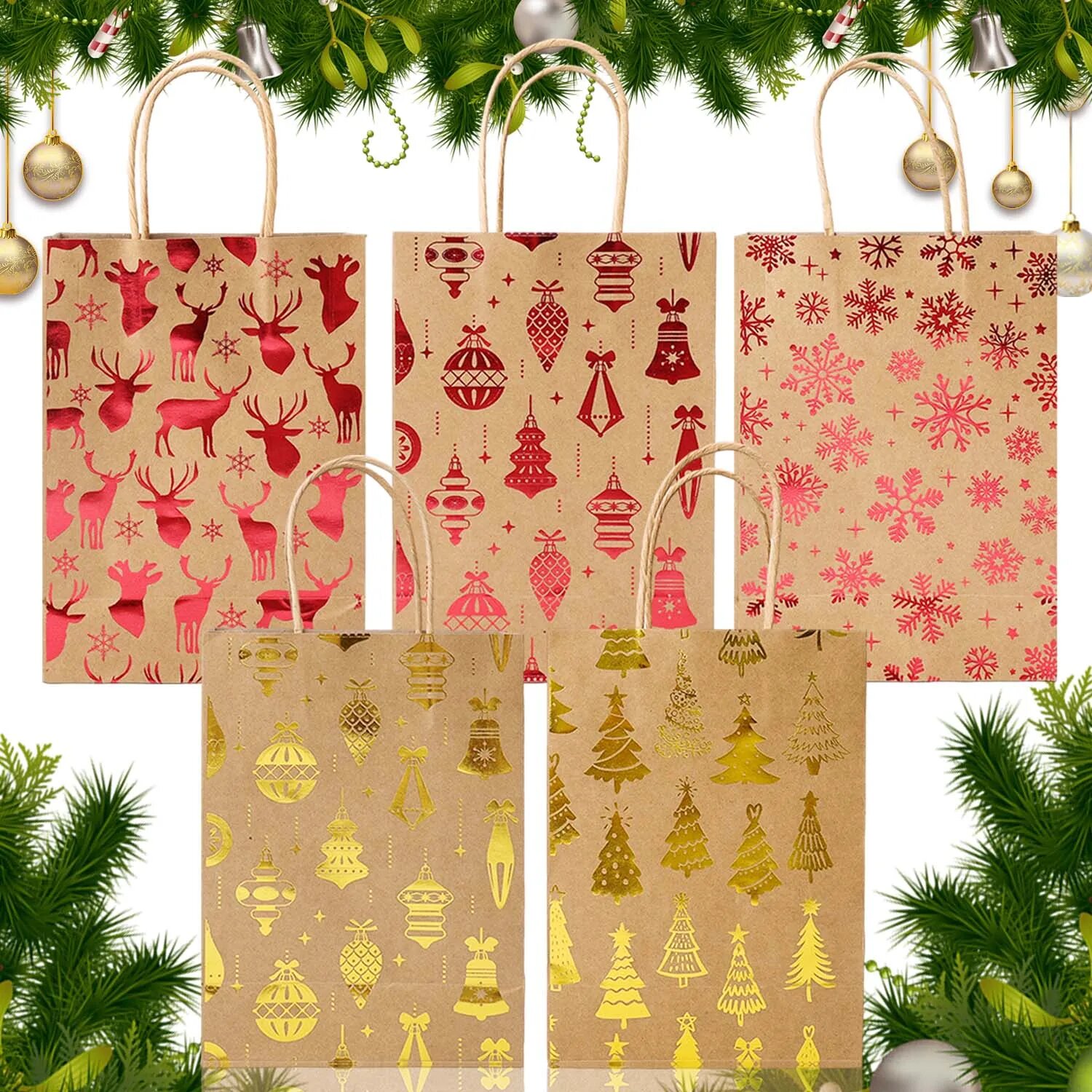 Упаковочные пакеты из крафт-бумаги с золотой фольгой 12PCS