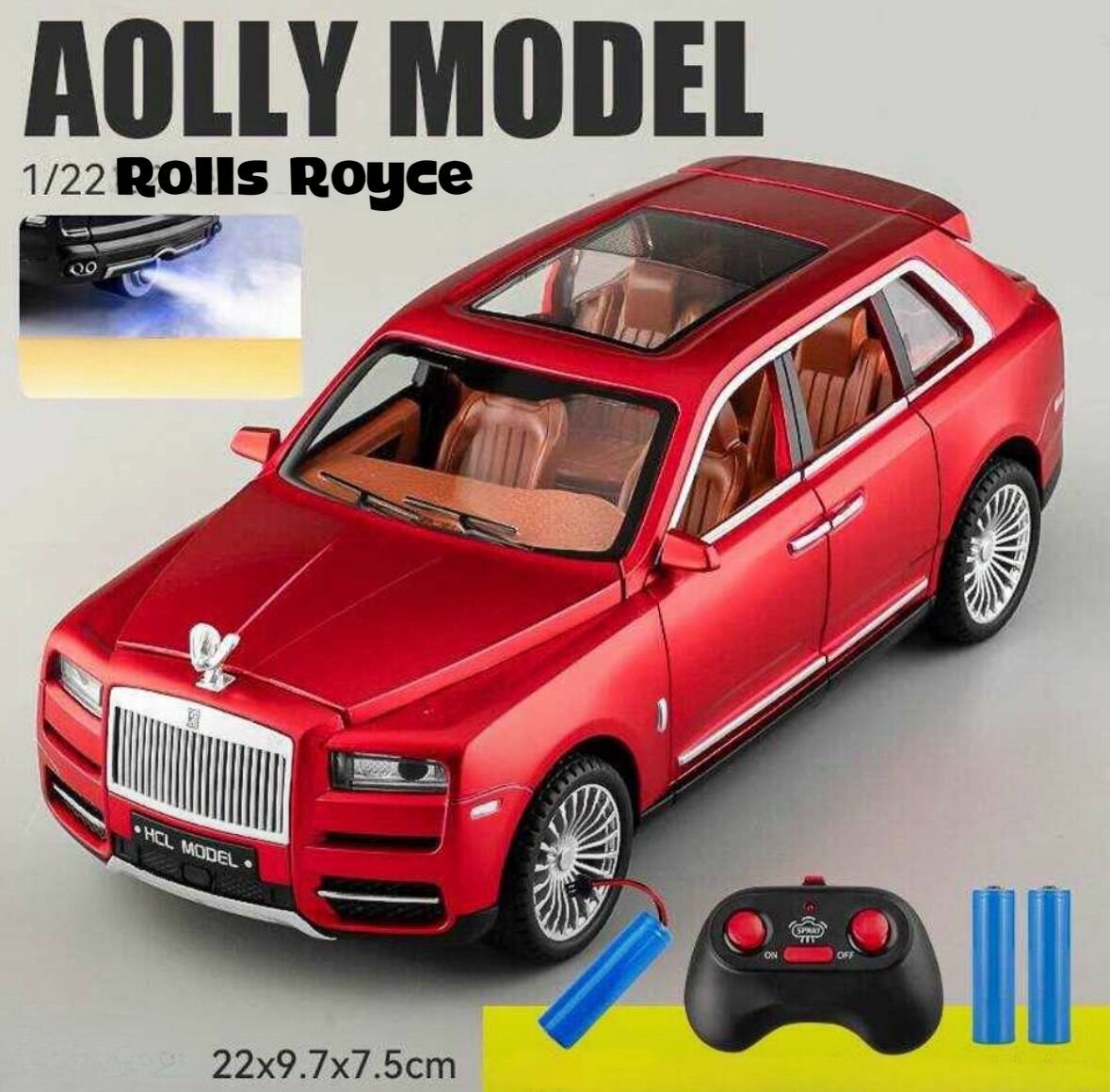 Модель металлической машины Rolls Royce на радио управлении с эффектом дыма, 1:22, модель на аккумуляторе