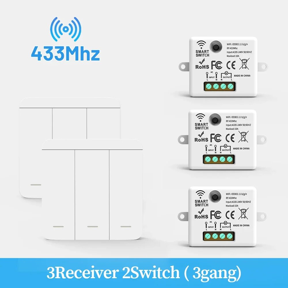 Беспроводной выключатель LVGESS RF433 1/2/3 клавиш