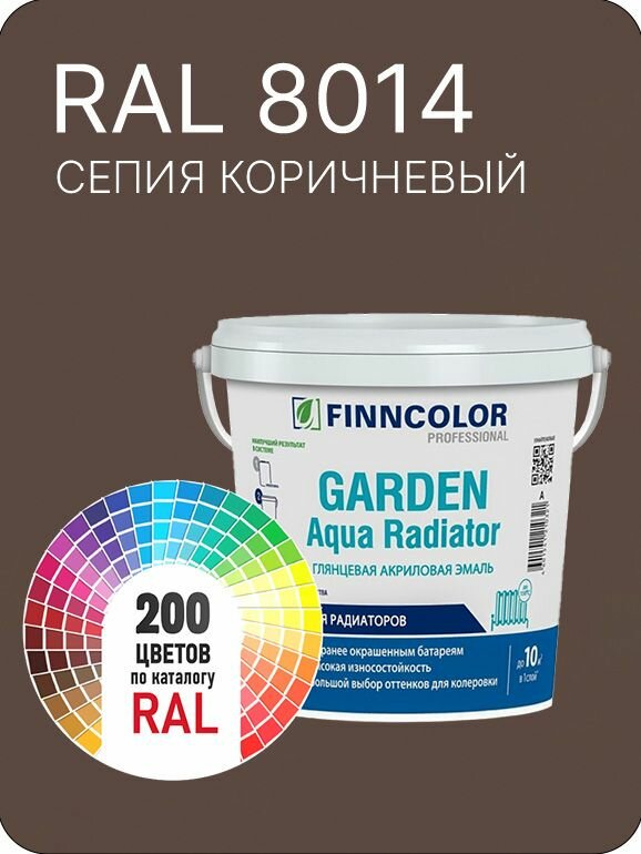 Краска для радиаторов отопления FinnColor селия коричневый Ral 8014 0.9 л.