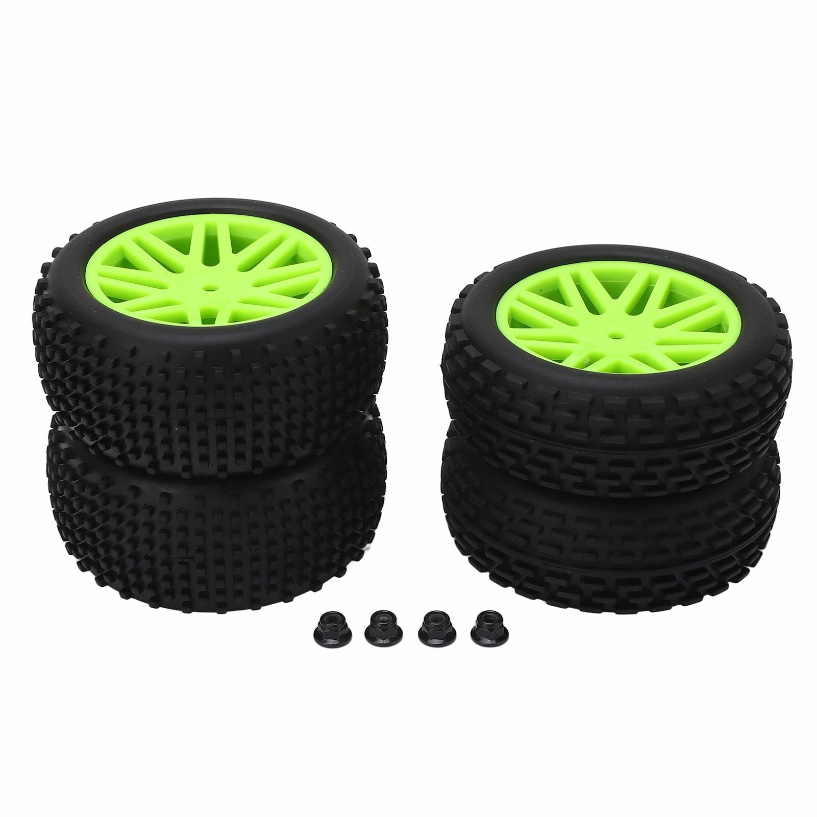 4 шт. 1/10 RC внедорожные шины 2 передние 2 задние круглые шпильки типа кожи с V-образным отверстием, ступица с высоким сцеплением, колеса радиоуправляемого автомобиля, зеленые