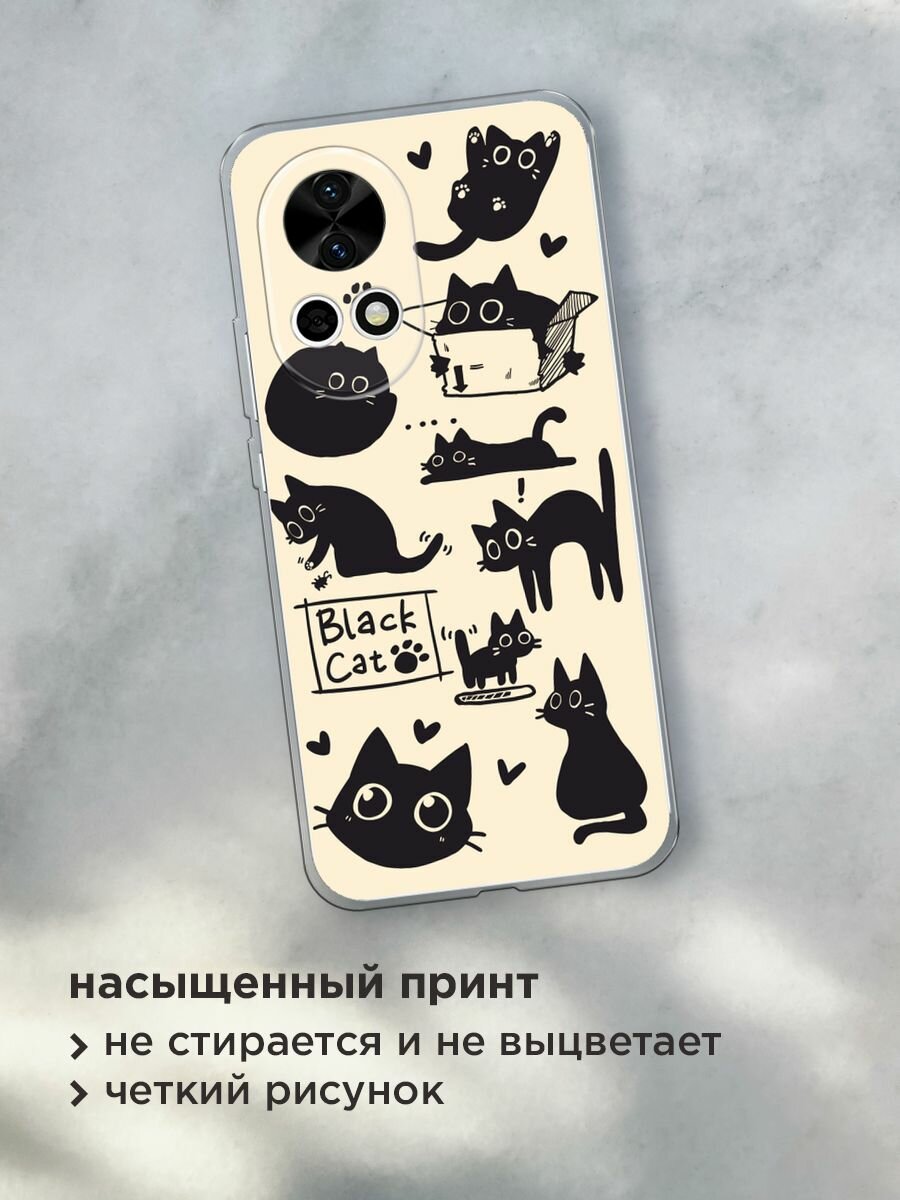 Чехол на Huawei Nova 12/Nova13 / Хуавей Нова 12/Нова 13 с принтом "Чёрный котик рисунки" — фото 1