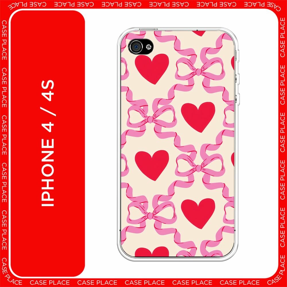 Чехол на Apple iPhone 4/4S / Айфон 4/4S с принтом "Hearts and ribbons 1 - 14 февраля"