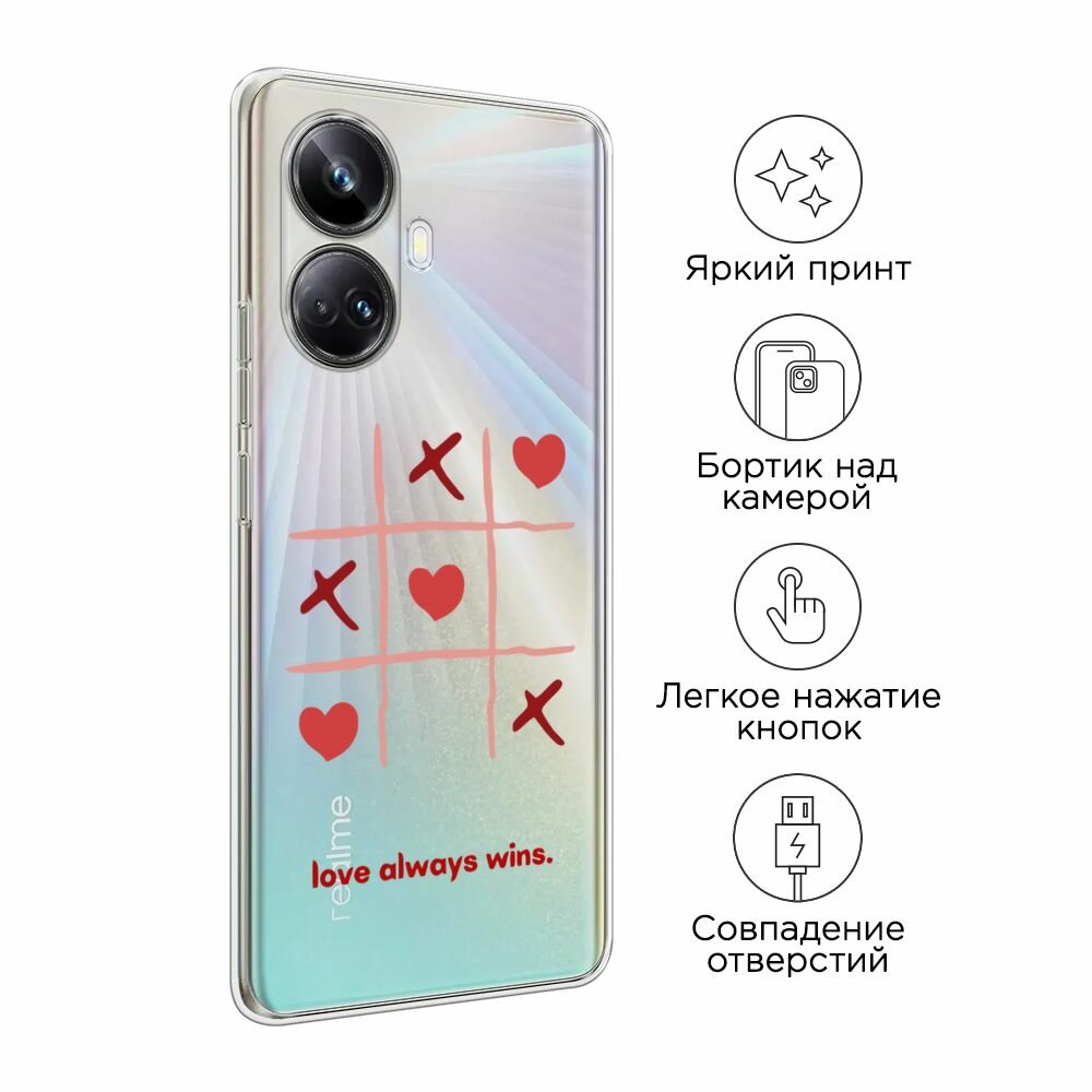 Чехол на Realme 10 Pro+ / Реалми 10 Про+ с принтом "love always wins - 14 февраля", прозрачный — фото 1