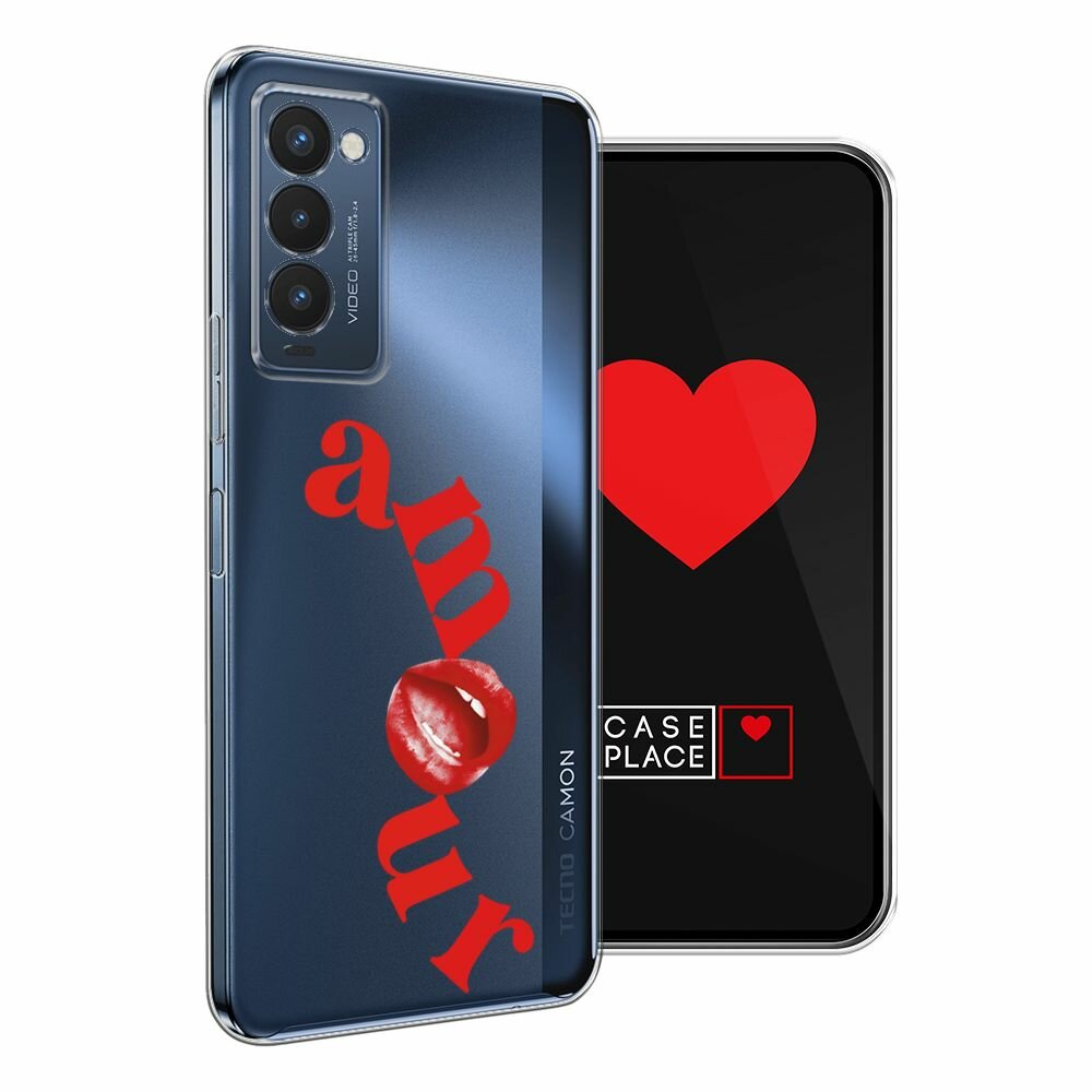 Чехол на Tecno Camon 18P / Техно Камон 18Р с принтом "Amour lips - 14 февраля", прозрачный — фото 1