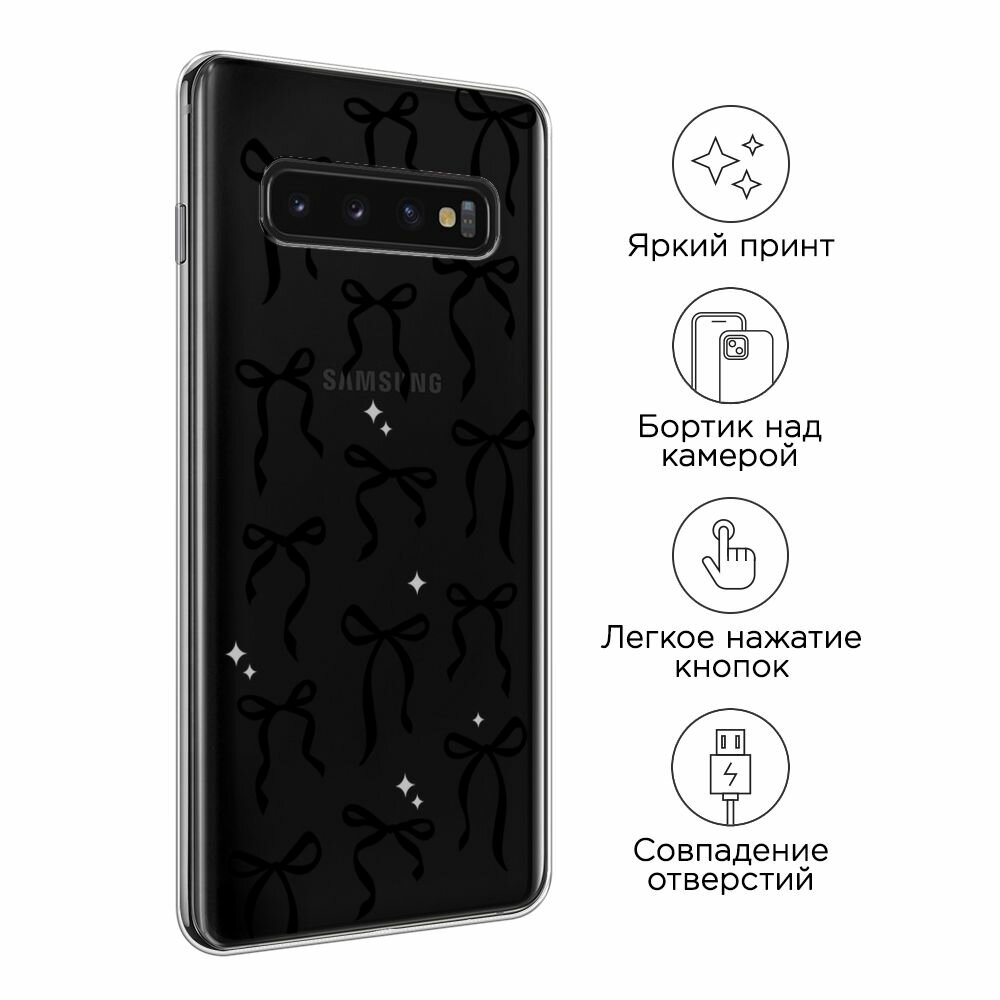 Чехол на Samsung Galaxy S10 + / Самсунг Галакси S10 Плюс с принтом "Black bows", прозрачный — фото 1