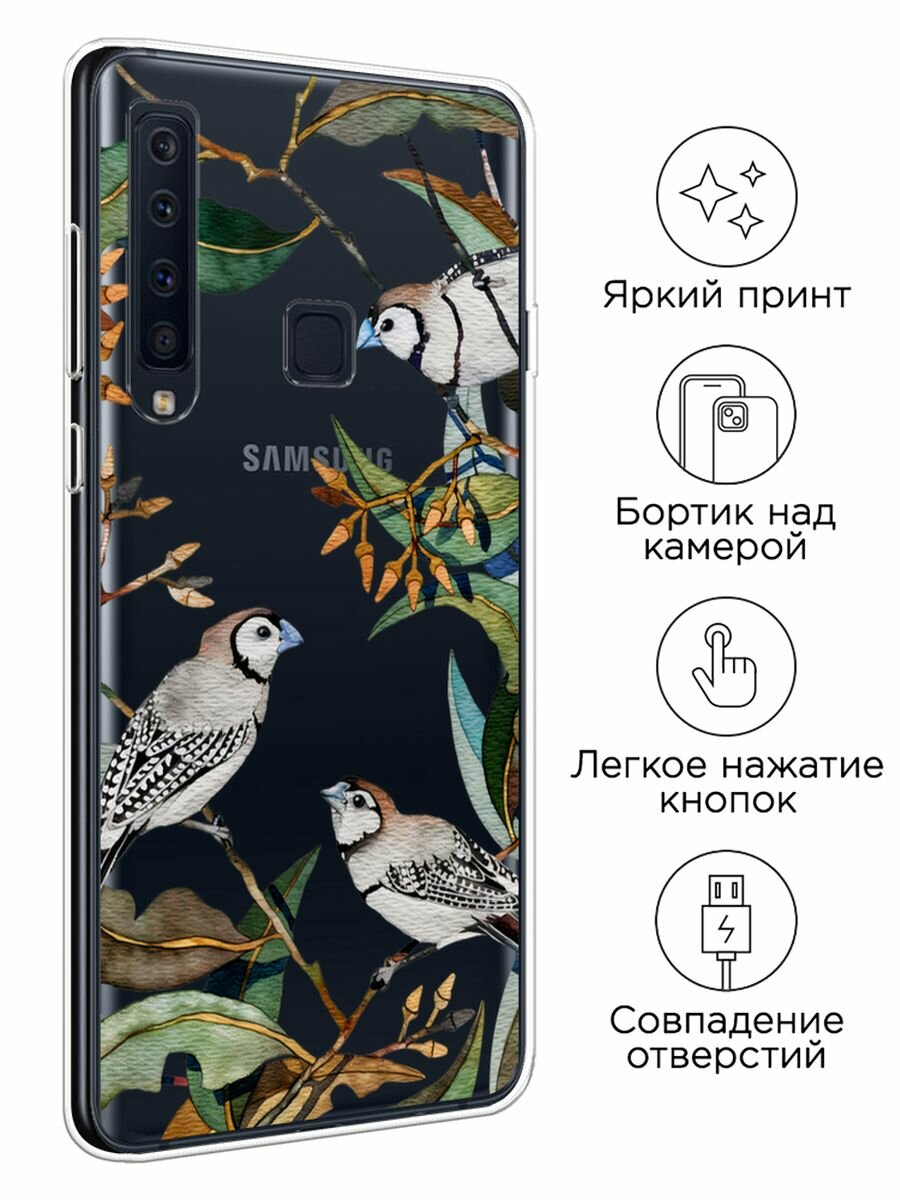 Чехол на Samsung Galaxy A9 2018 / Самсунг Галакси А9 2018 с принтом "Птицы в листве", прозрачный — фото 1