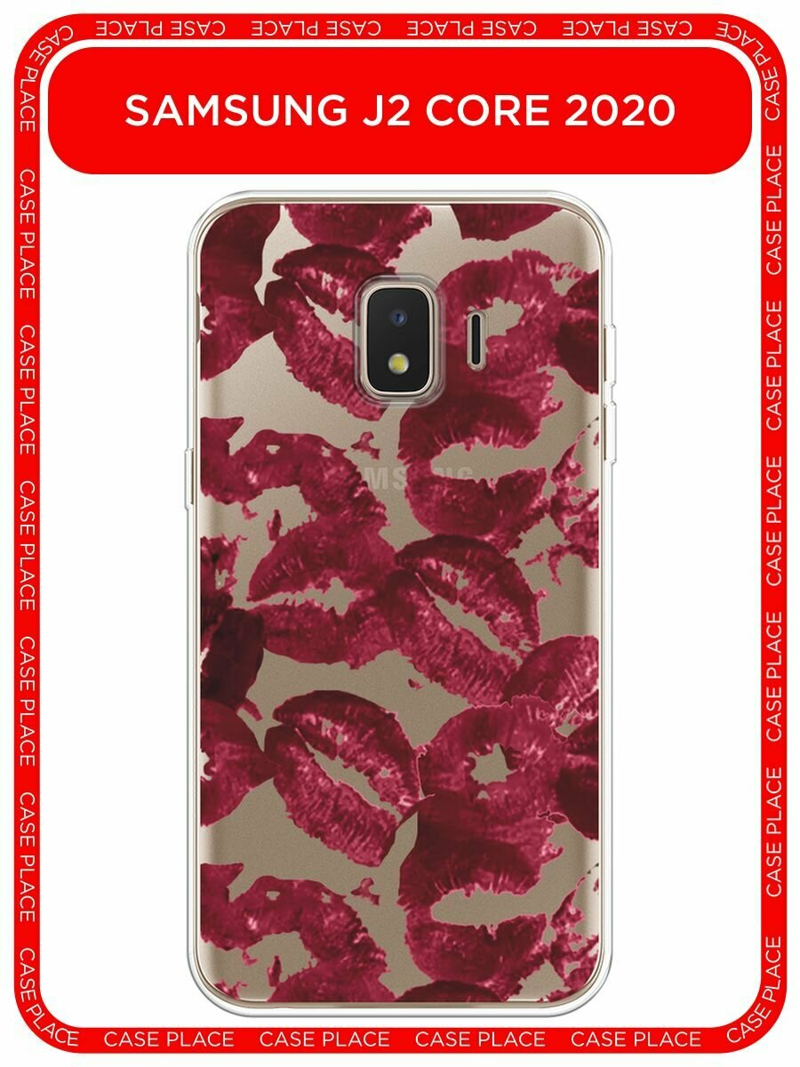 Чехол на Samsung Galaxy J2 Core (2018/2020) / Самсунг Галакси J2 Core (2020) с принтом "Помада паттерн 2", прозрачный