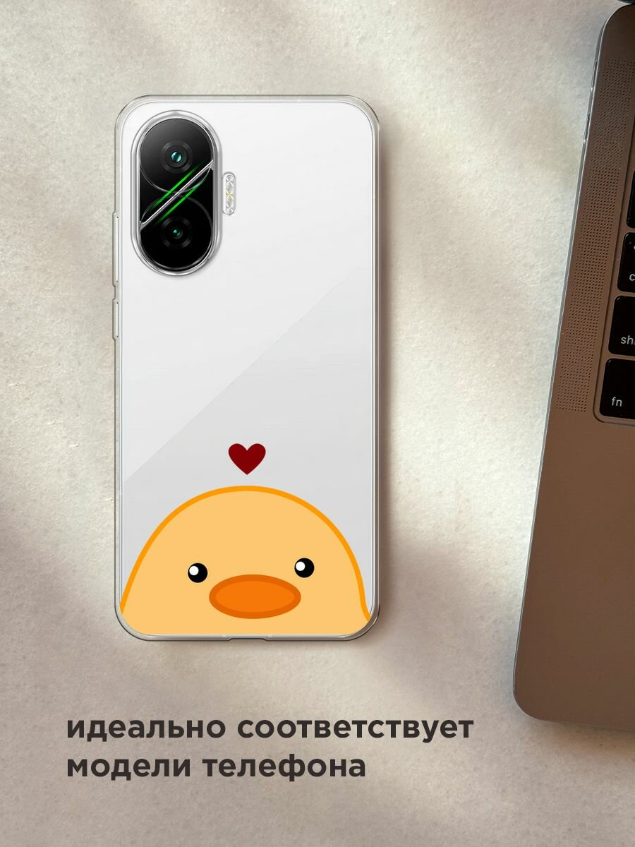 Чехол на Poco F7 / Поко F7 с принтом "Влюблённая уточка - 14 февраля", прозрачный — фото 1