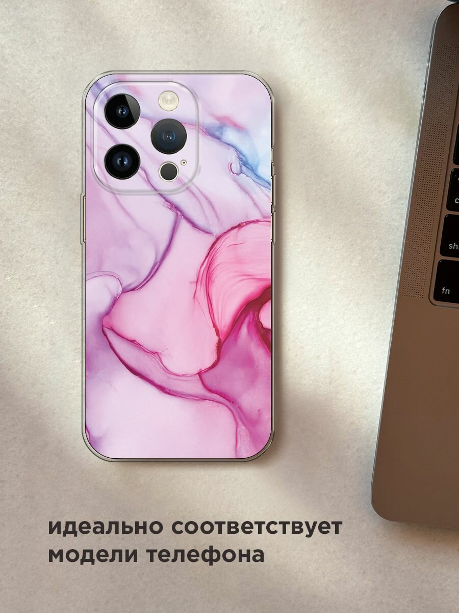 Чехол на Apple iPhone 14 Pro / Айфон 14 Про с принтом "Розовые мраморные разводы" — фото 1